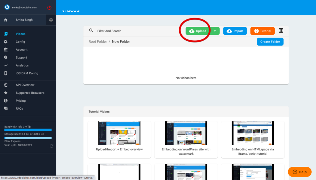 Folder segmentation in the dashboard for easy video management ...