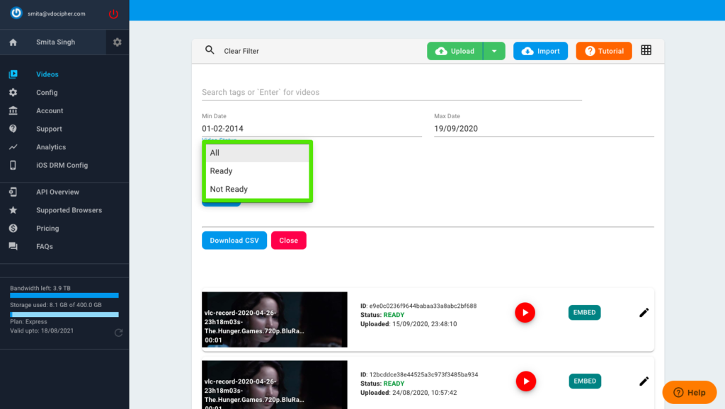 Get All Videos Data In Csv Title Id Statuslength Time Vdocipher