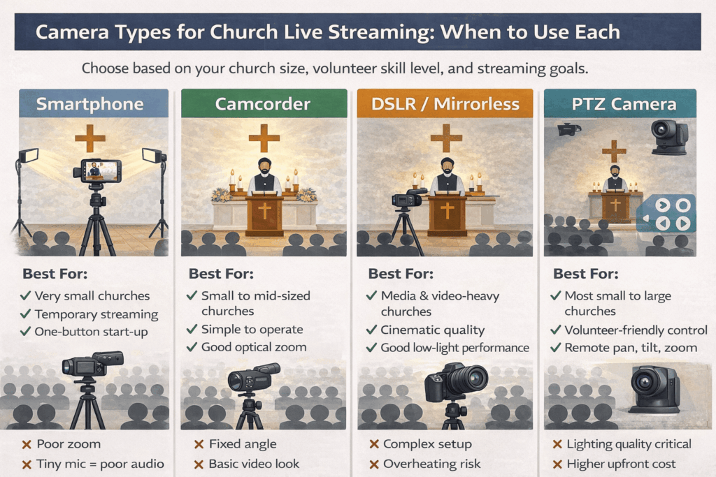 What equipment is needed to live stream a church service?